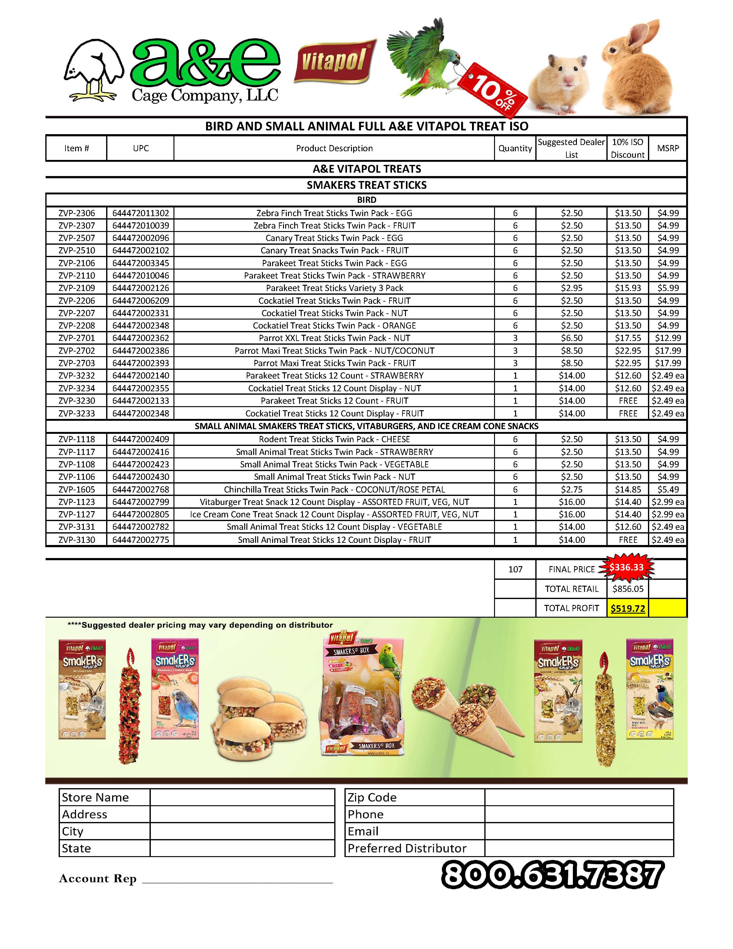 Bird and Small Animal Full A&E Vitapol Treat ISO