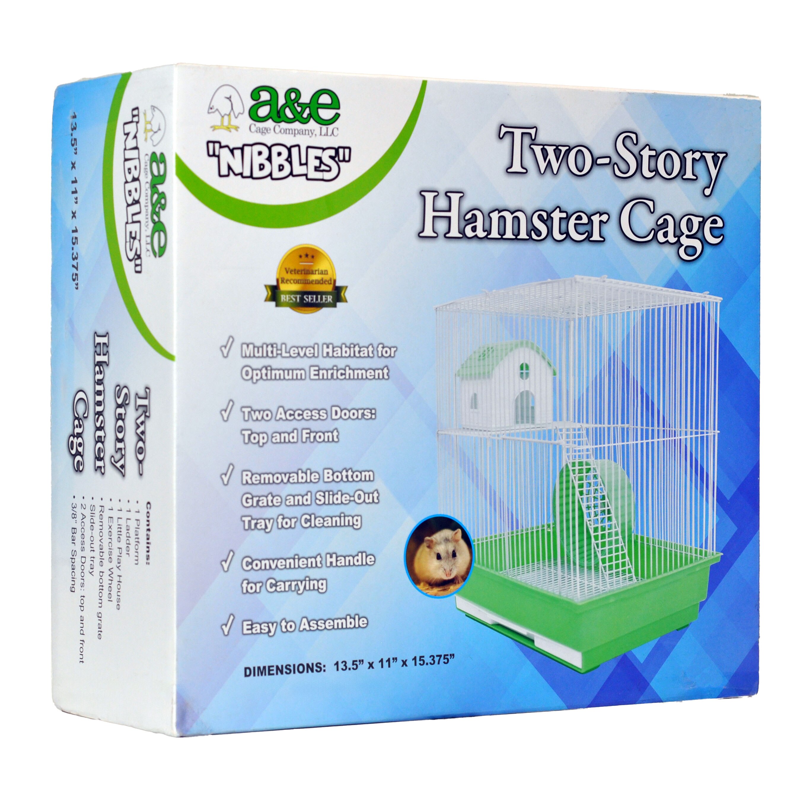 HAM007-SP - 14"x11"x15" 2 Story Hamster Cage w/ House & Wheel (Single ...