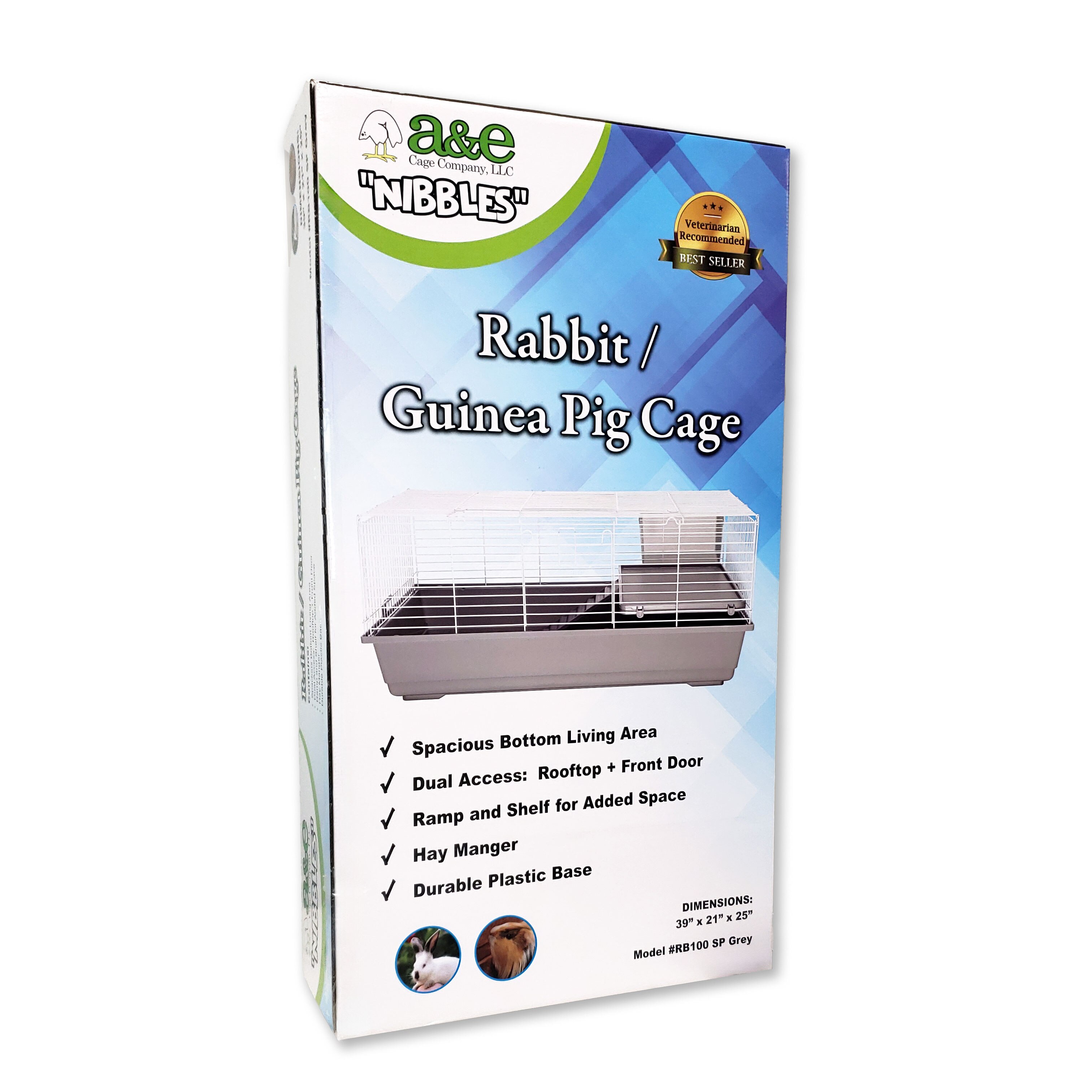 RB100SP Grey - 40" Rabbit Cage with Ramp & Platform (Retail Box)