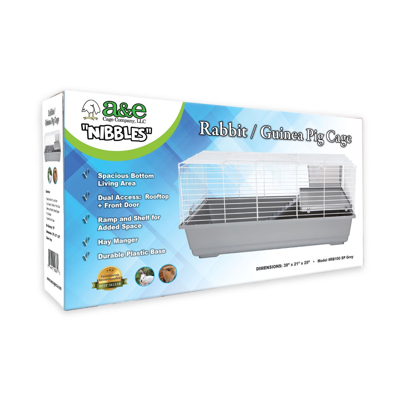 RB100SP Grey - 40" Rabbit Cage with Ramp & Platform (Retail Box)